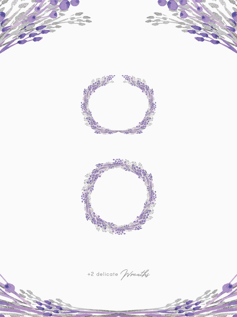 Touch of Silver Clipart Set, Violet Watercolor Florals & Wreaths - Etsy