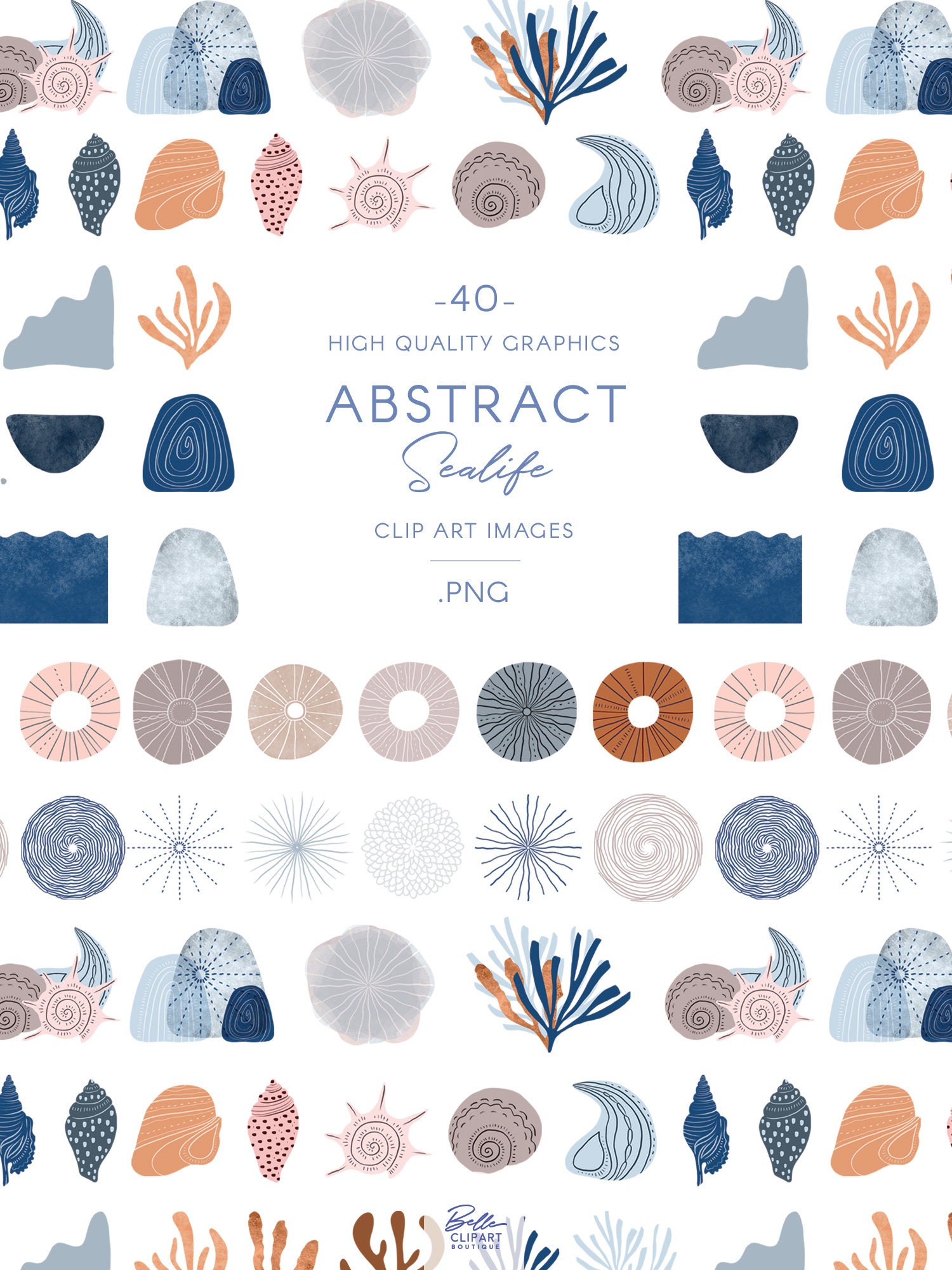 Abstract Sea Life Clip Art Seashells Urchins Corals & Hand | Etsy