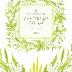 Chartreuse Greenery Clip Art, Neon Green Watercolor Botanical Line Art ...