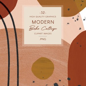 Modern Boho Collage Clipart, Neutral Abstract Shapes, Hand Drawn ...