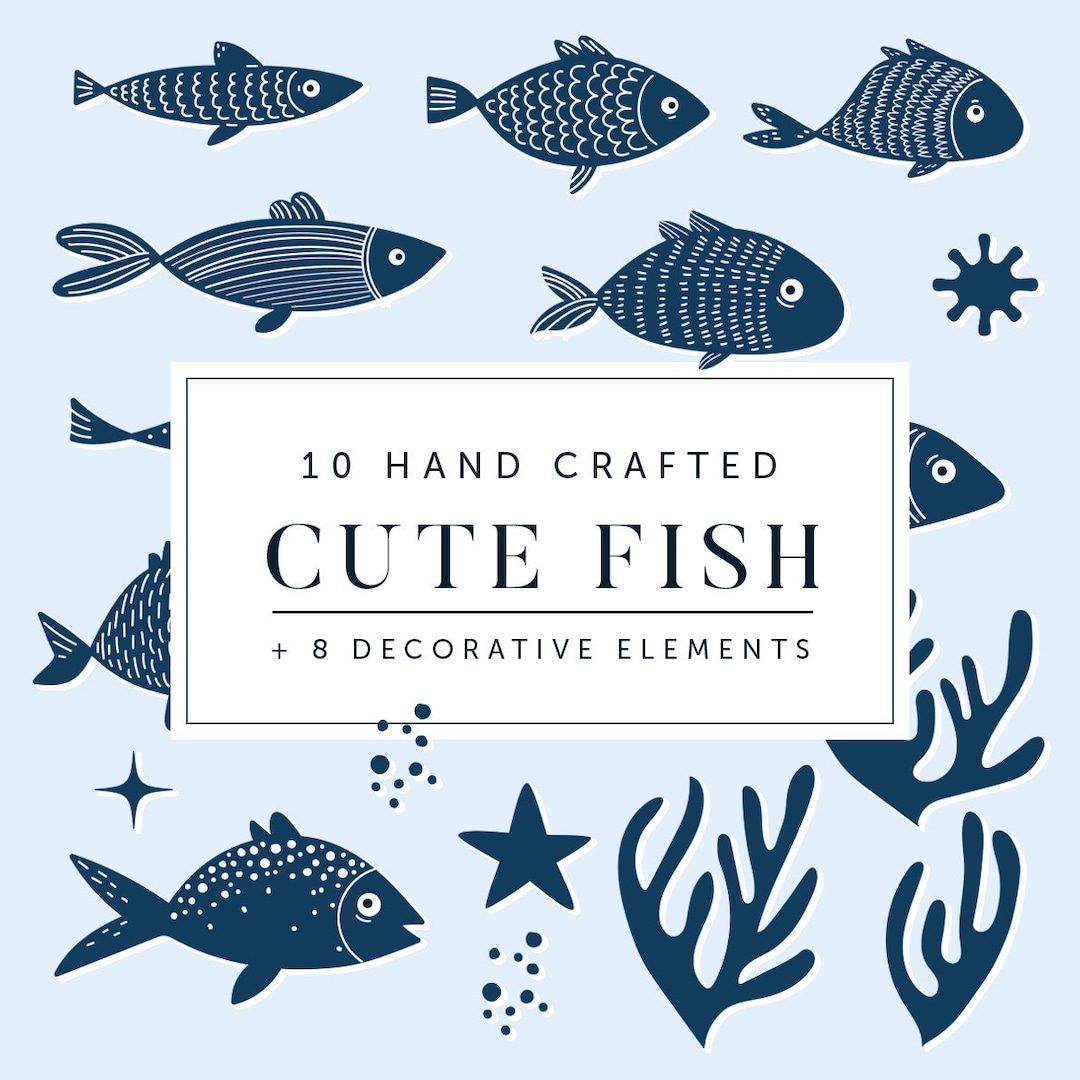 Digital Summer Fish Clipart - Hand Drawn Sealife Set - Simple Minimal ...