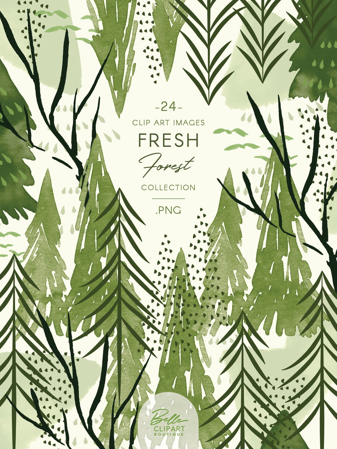 Watercolor Forest Trees Clipart Set Abstract Woodland | Etsy