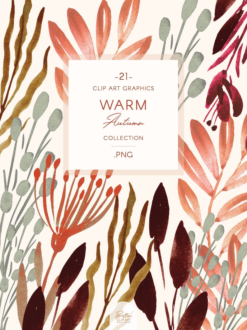 Warm Autumn Watercolor Clip Art Orange Flowers & Leaves - Etsy