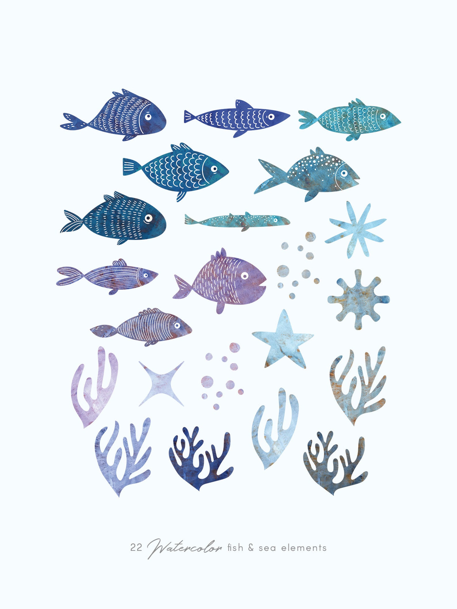 Summer Fish Clipart - Watercolor Sea Life Illustrations - Etsy