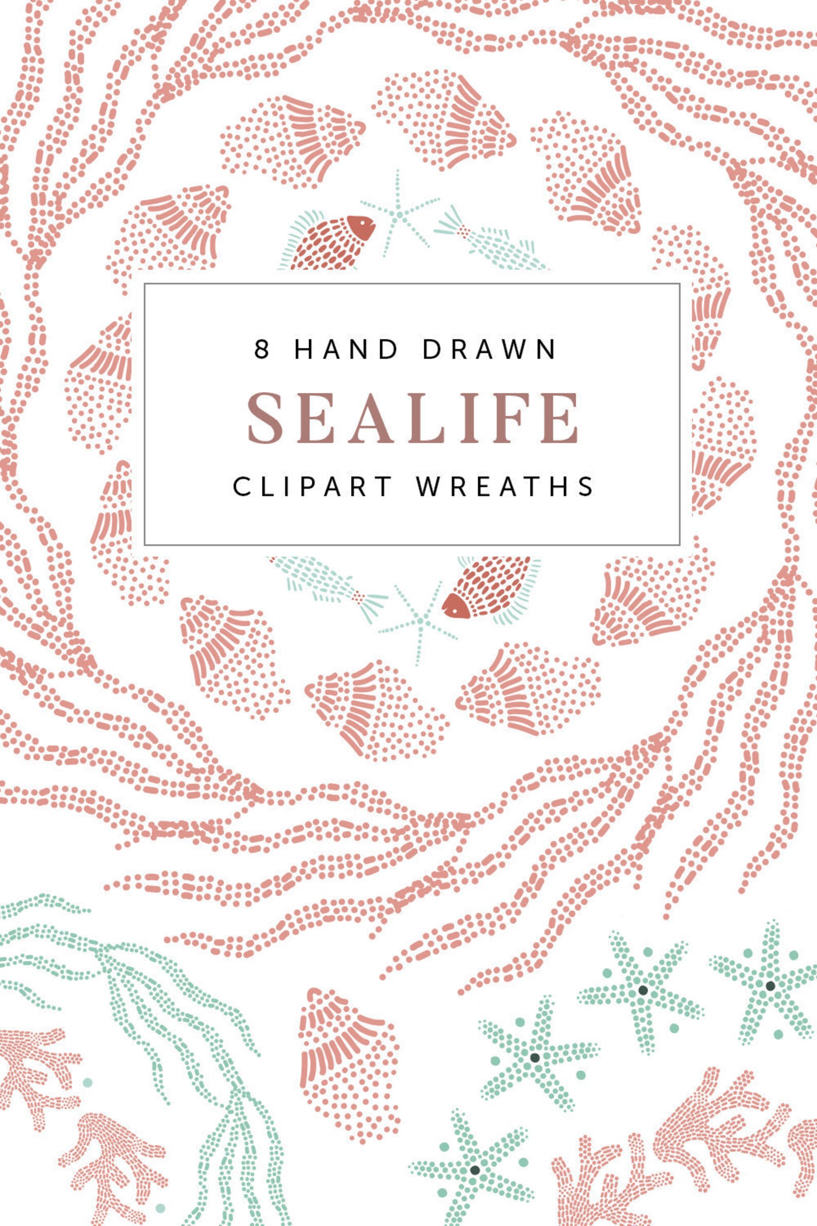 Hand Drawn Sealife Clipart Wreaths Set, Sea-life and Coral Wreaths Set ...