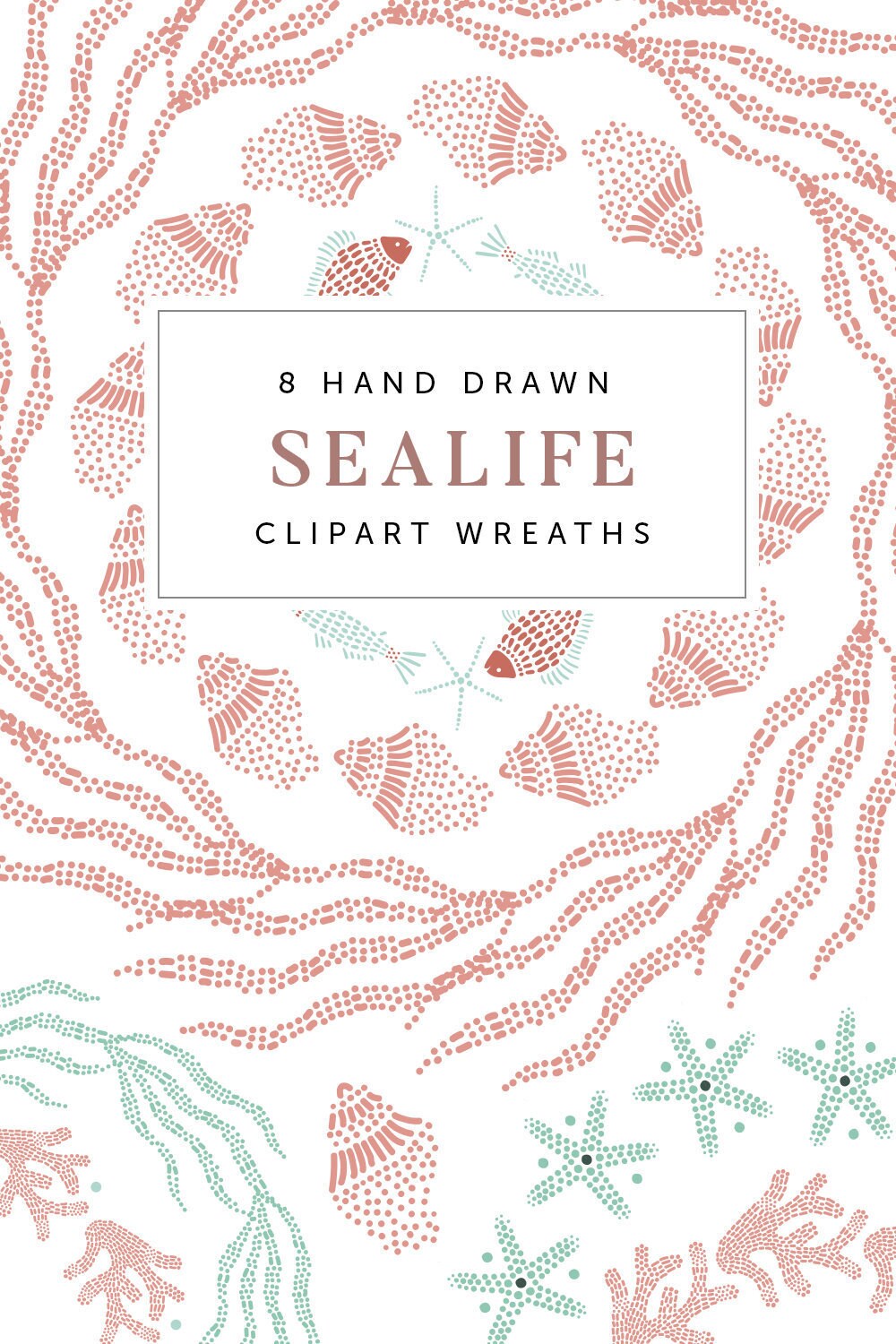 Hand Drawn Sealife Clipart Wreaths Set, Sea-life and Coral Wreaths Set ...