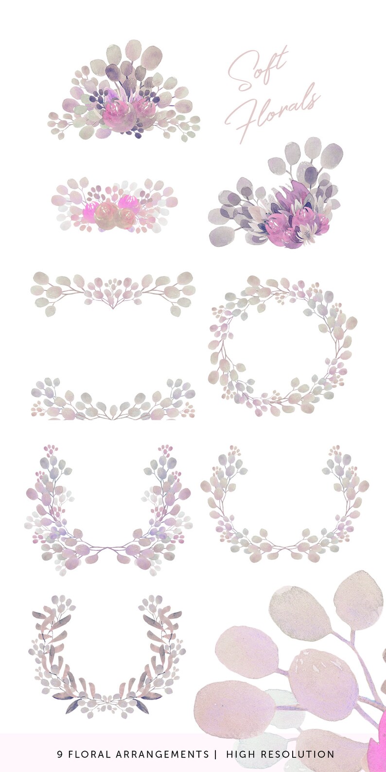 Pink Watercolor Floral Clipart Set Delicate Hand Painted Flowers ...