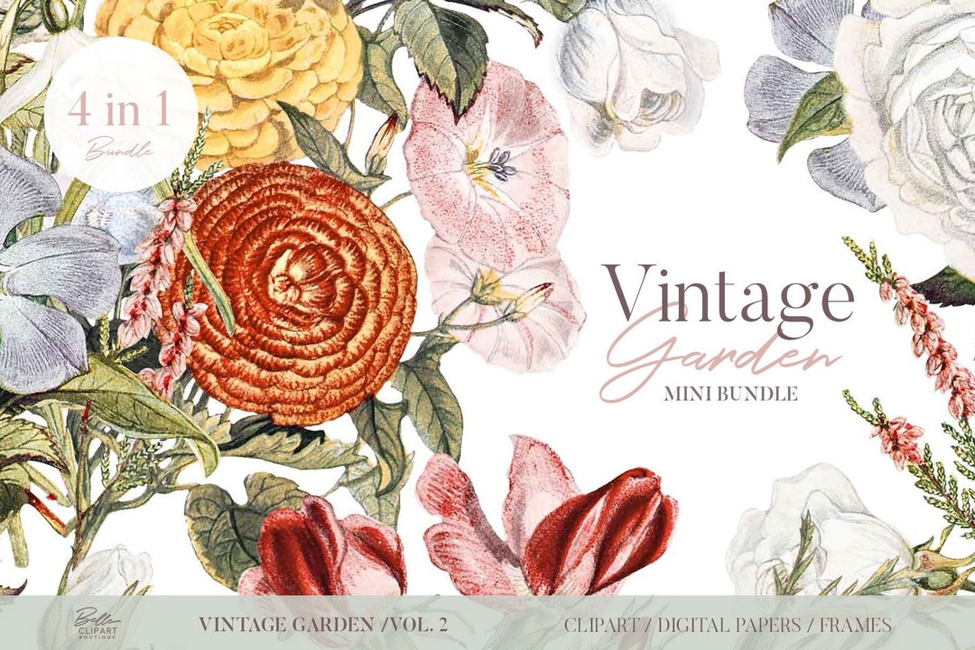 Vintage Flowers Clipart Bundle, PNG Floral Bouquets, Elegant Frames ...