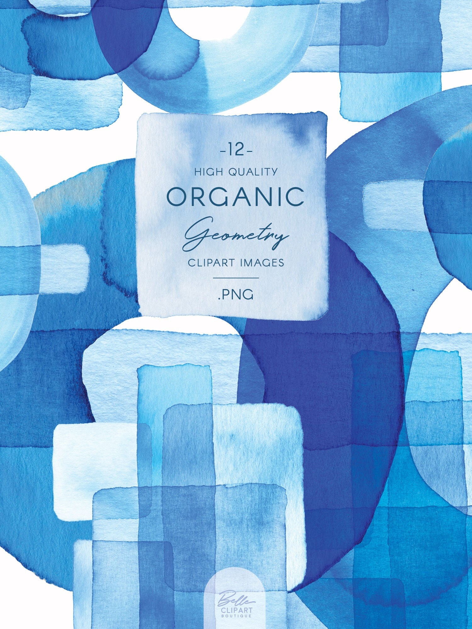 Blue Geometry Watercolor Shapes Clip Art Abstract Organic - Etsy