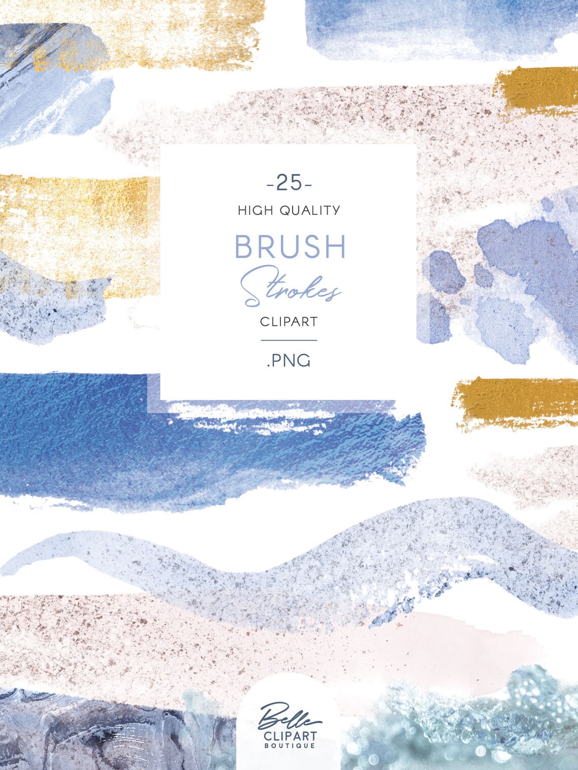 Blue & Gold Watercolor Brush Strokes Clipart Abstract Shapes - Etsy
