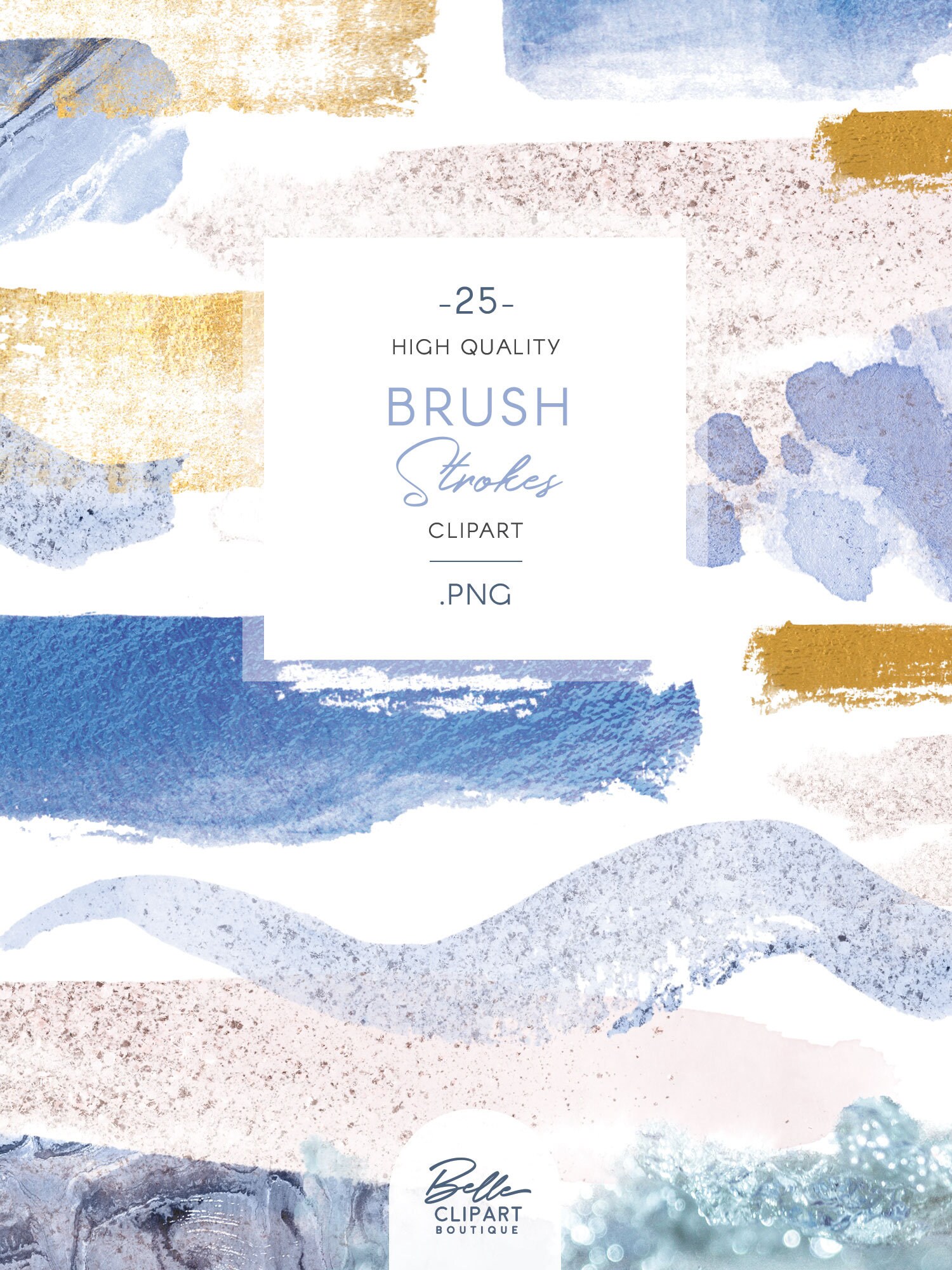 Blue & Gold Watercolor Brush Strokes Clipart Abstract Shapes - Etsy