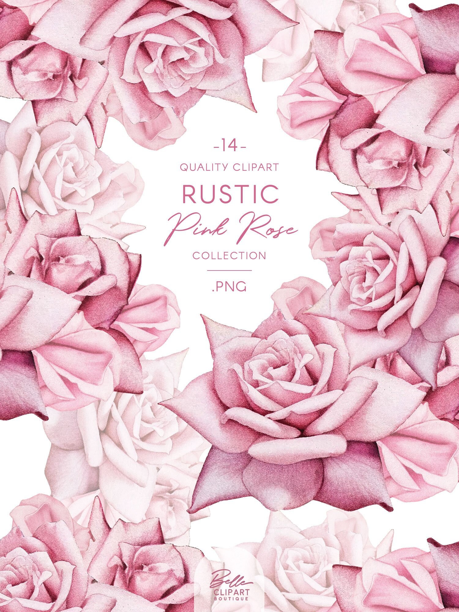Rustic Roses Clipart, Pink Wedding Flowers, Vintage Illustration - Etsy