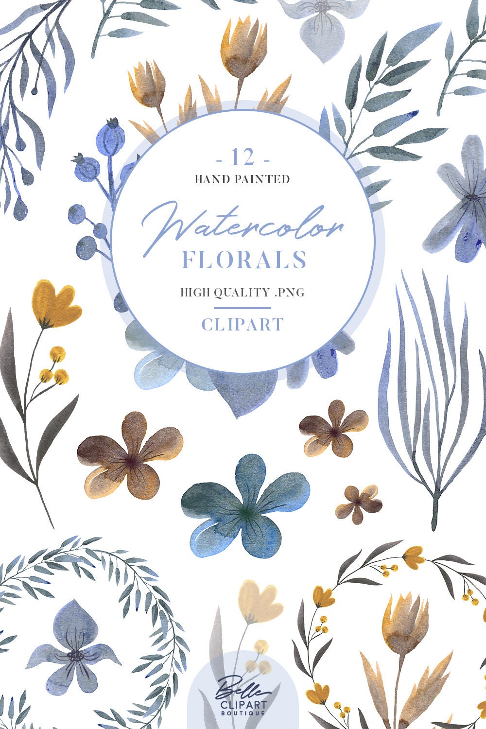Hand Painted Watercolor Florals Clipart 10 Floral Elements - Etsy
