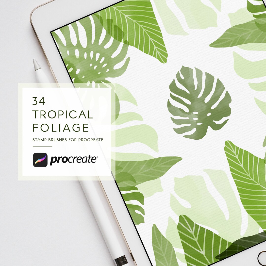 Watercolor Tropical Leaf Stamp Brushes: Procreate Brush Pack - Etsy