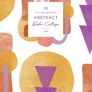 Abstract Boho Collage Clipart, Transparent Watercolor Shapes, Textured ...