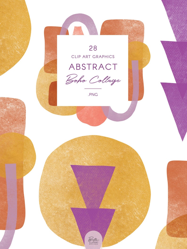 Abstract Boho Collage Clipart Transparent Watercolor Shapes | Etsy