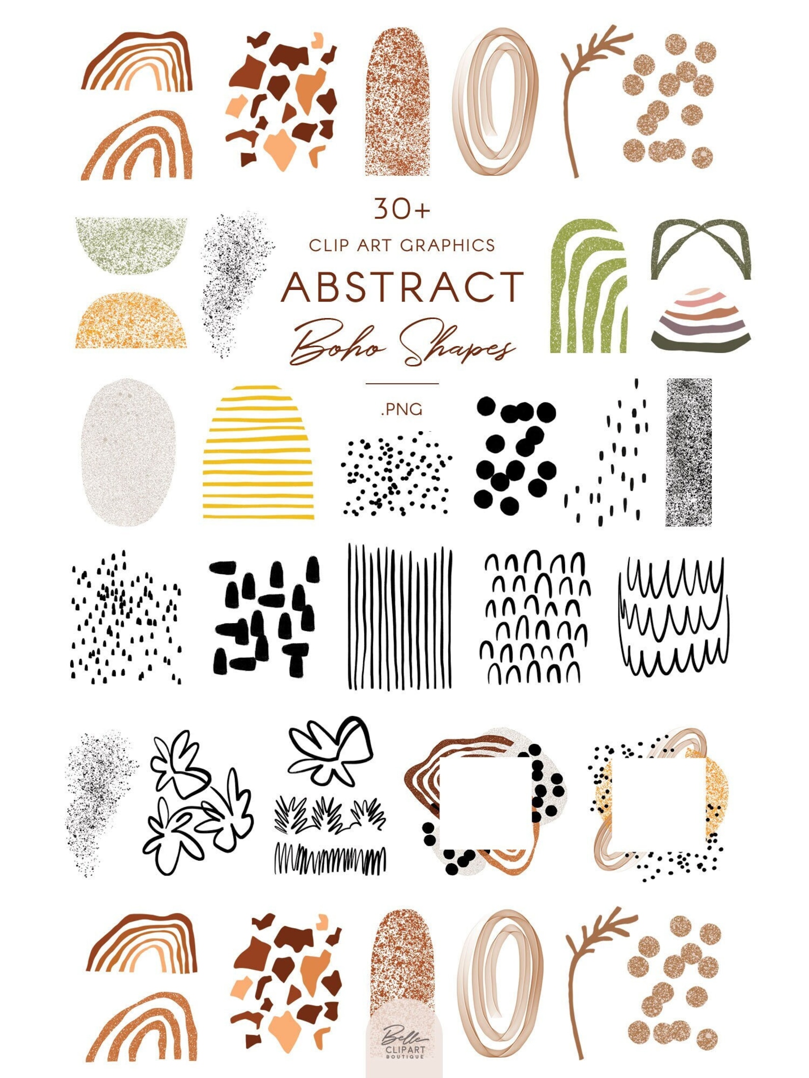 Abstract Boho Shapes Clip Art, Simple Geometric Illustrations, Colorful ...