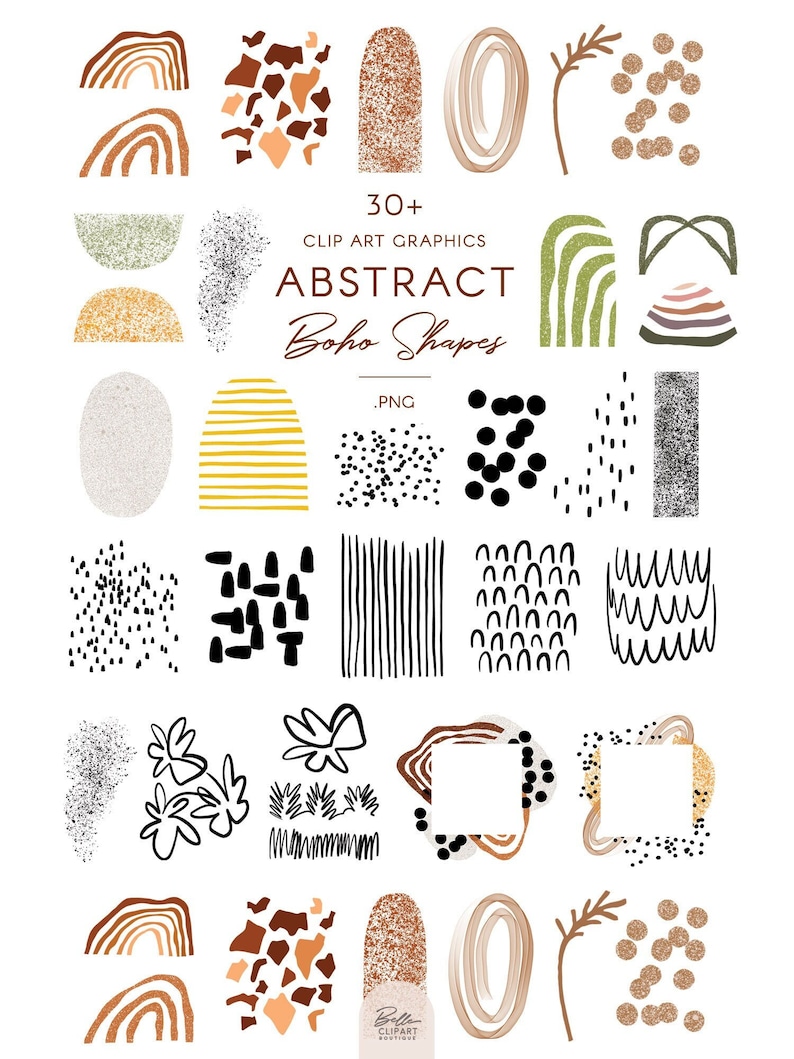Abstract Boho Shapes Clip Art, Simple Geometric Illustrations, Colorful ...