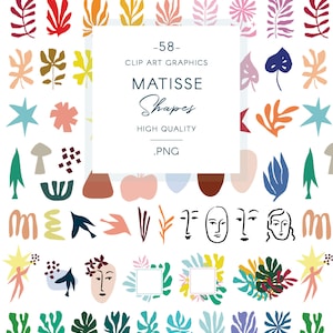 Matisse Inspired Cutout Shapes Clip Art, Abstract Colorful Collage ...