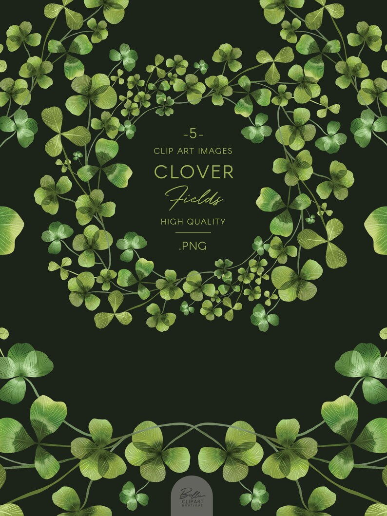 Watercolor Clover Wreaths & Frames Clip Art, Png Shamrock Flourishes ...