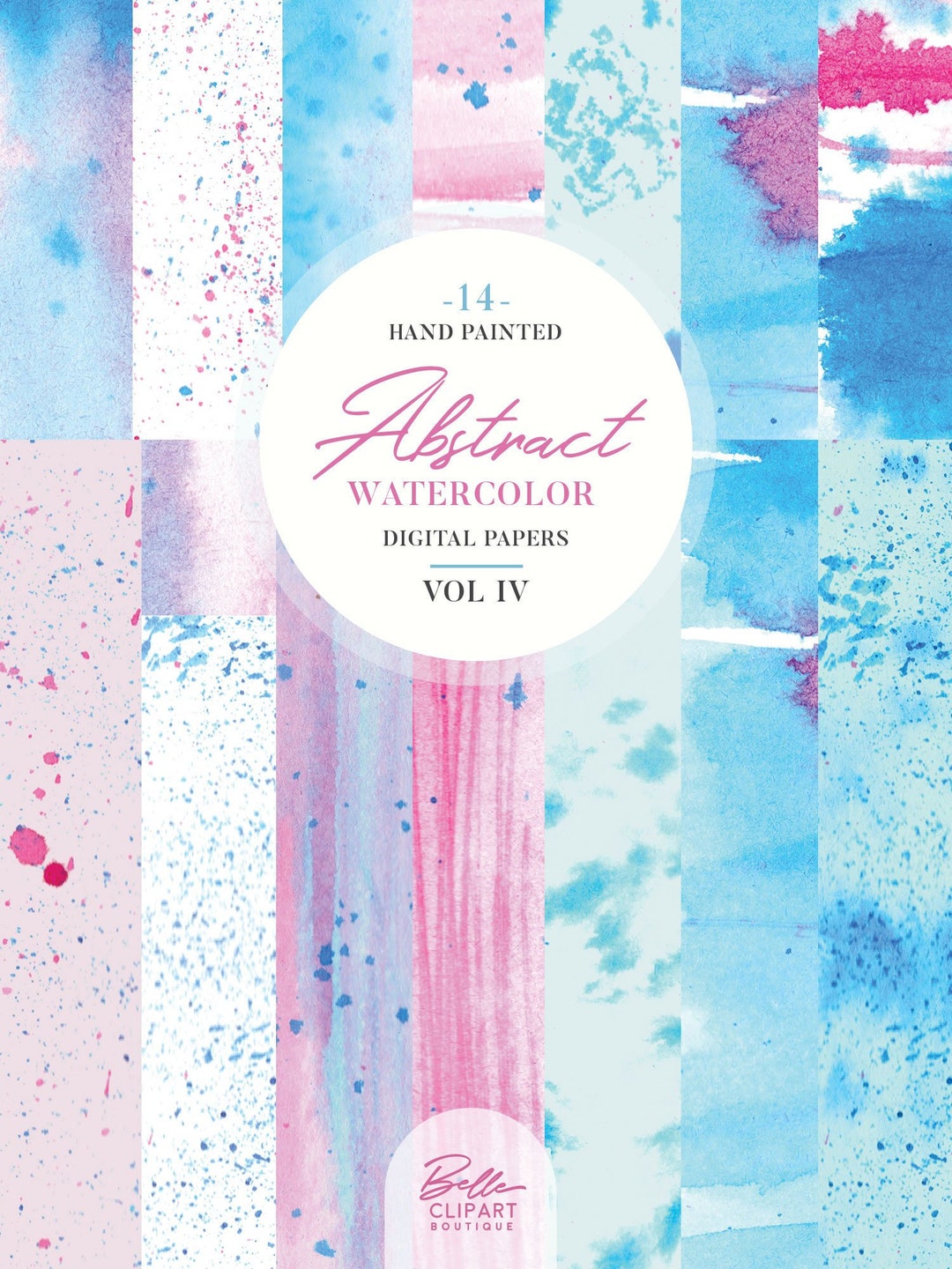 Abstract Watercolor Digital Papers, VOL IV, 14 Hand Painted Watercolor ...