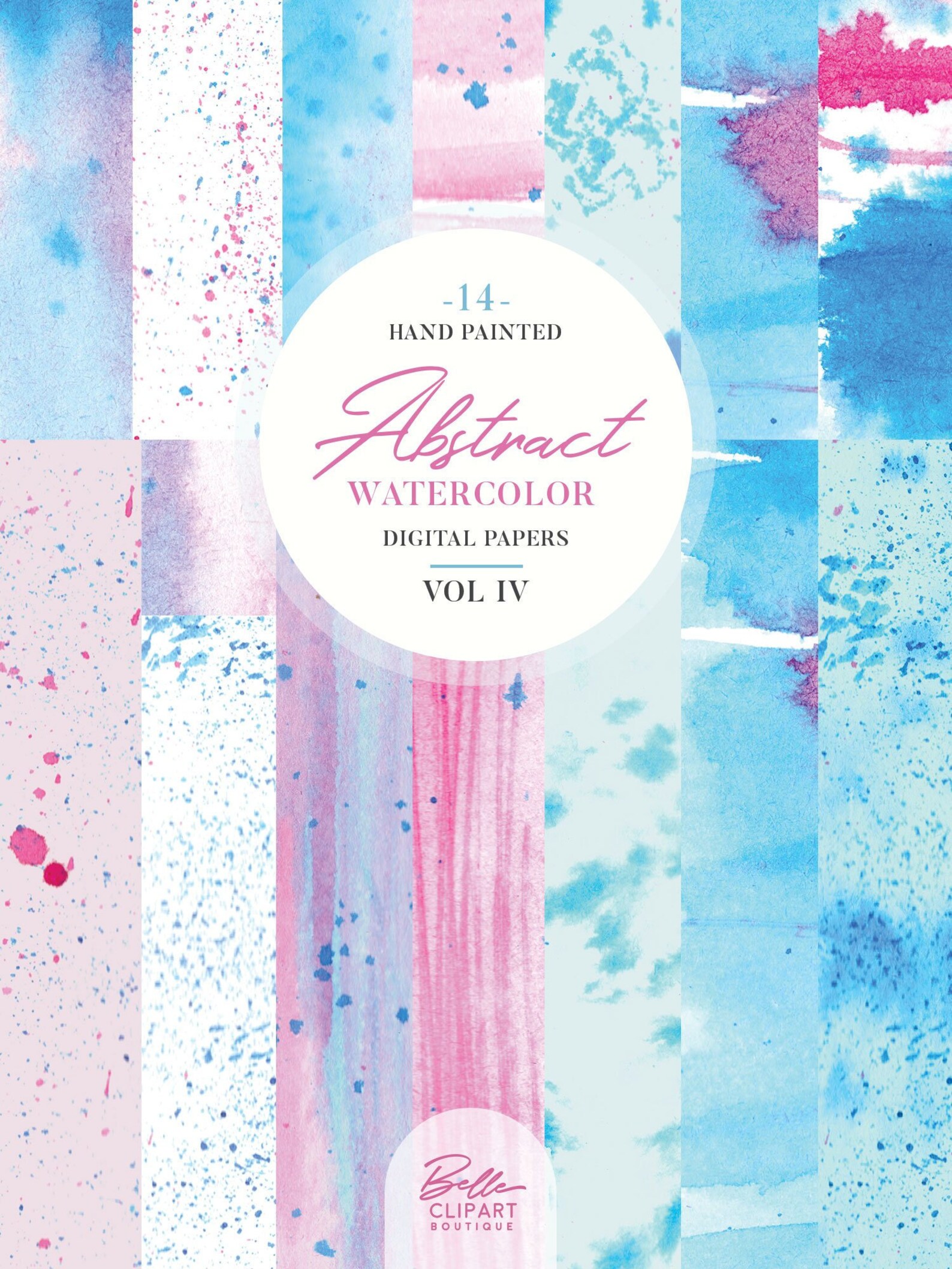 Abstract Watercolor Digital Papers, VOL IV, 14 Hand Painted Watercolor ...
