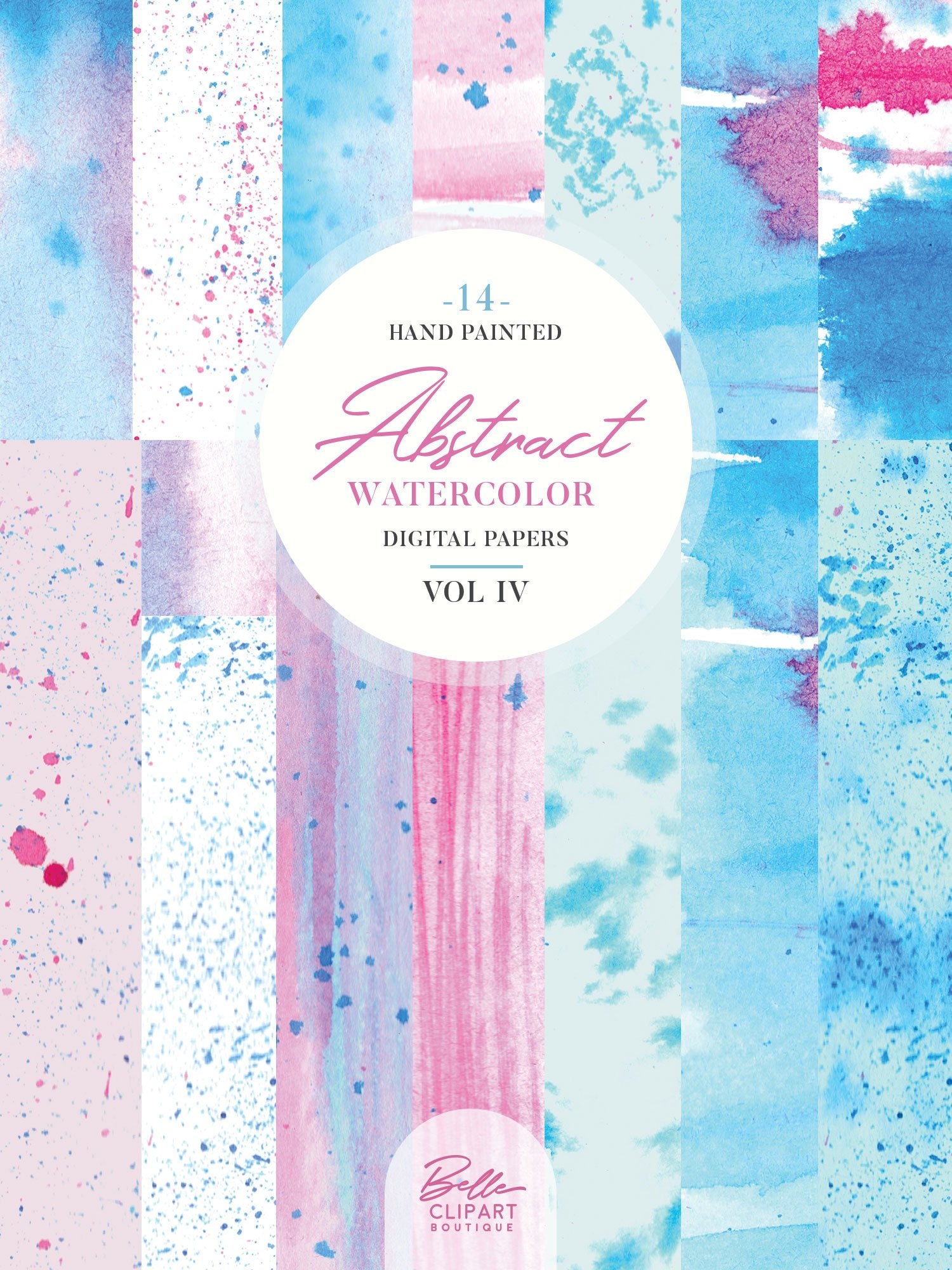 Abstract Watercolor Digital Papers, VOL IV, 14 Hand Painted Watercolor ...