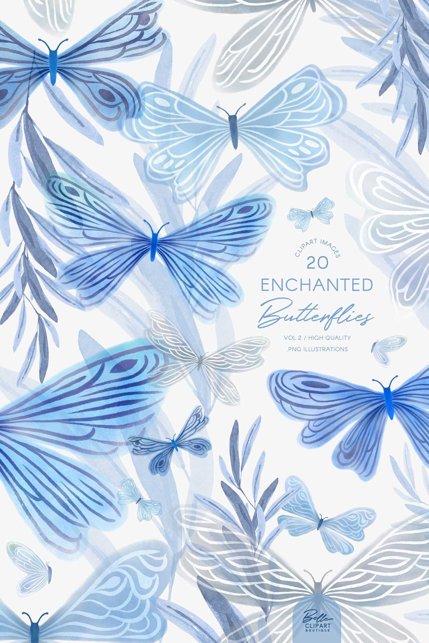 Blue Butterflies Clip Art, Watercolor Butterfly PNG in , Pastel Blue ...