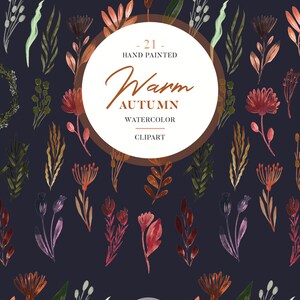 Warm Autumn Watercolor Clip Art, Orange Flowers & Leaves, Wreath ...