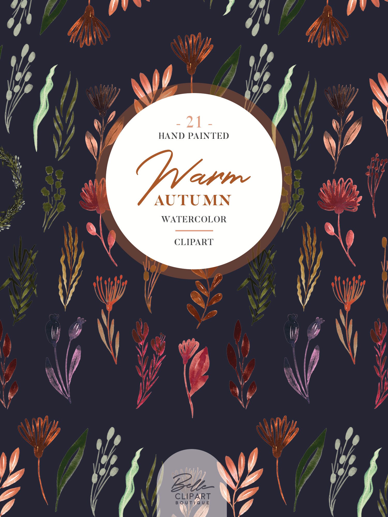 Warm Autumn Watercolor Clip Art Orange Flowers & Leaves - Etsy