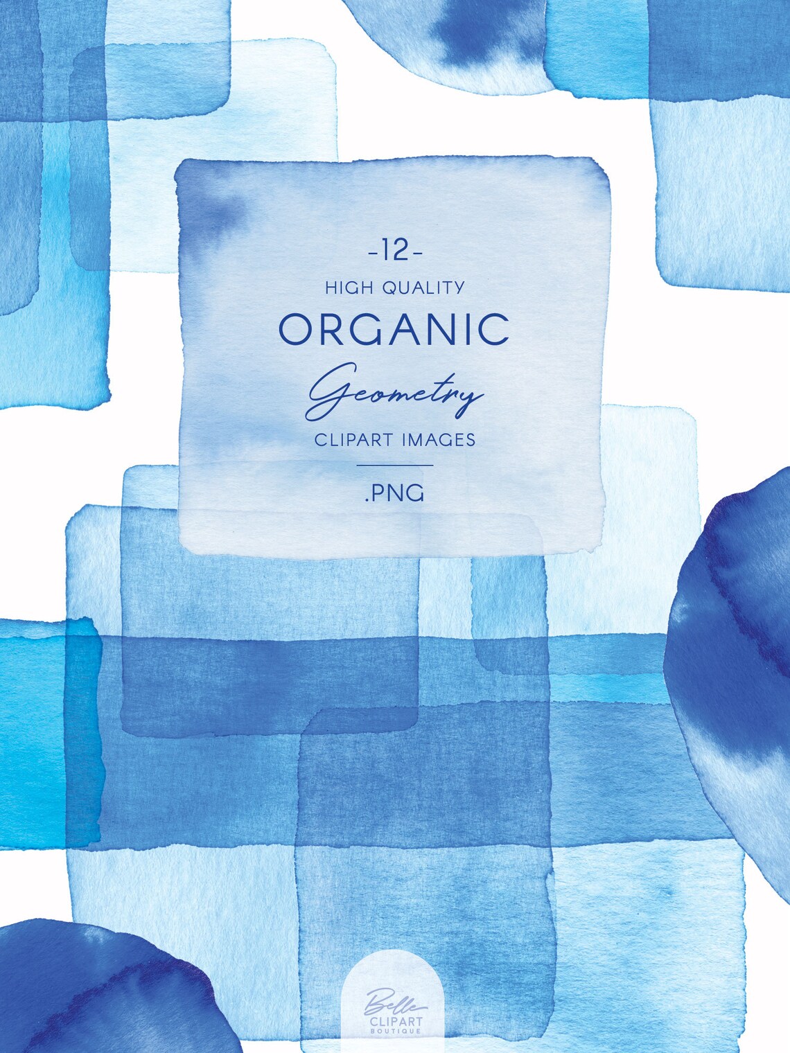 Blue Geometry Watercolor shapes clip art abstract organic | Etsy