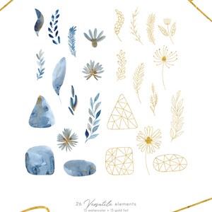 Gold & Blue Watercolor Clip Art Set + Rustic Gold Line Drawings, Touch ...