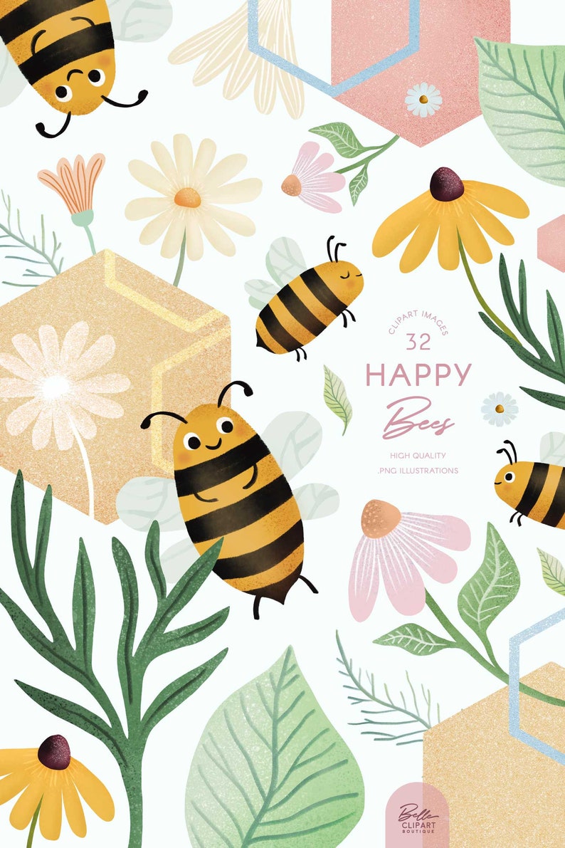 Bee PNG Clipart, Watercolor Bees, Flower, Leaf & Shape Graphics ...
