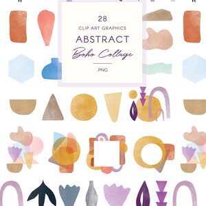 Abstract Boho Collage Clipart Transparent Watercolor Shapes | Etsy