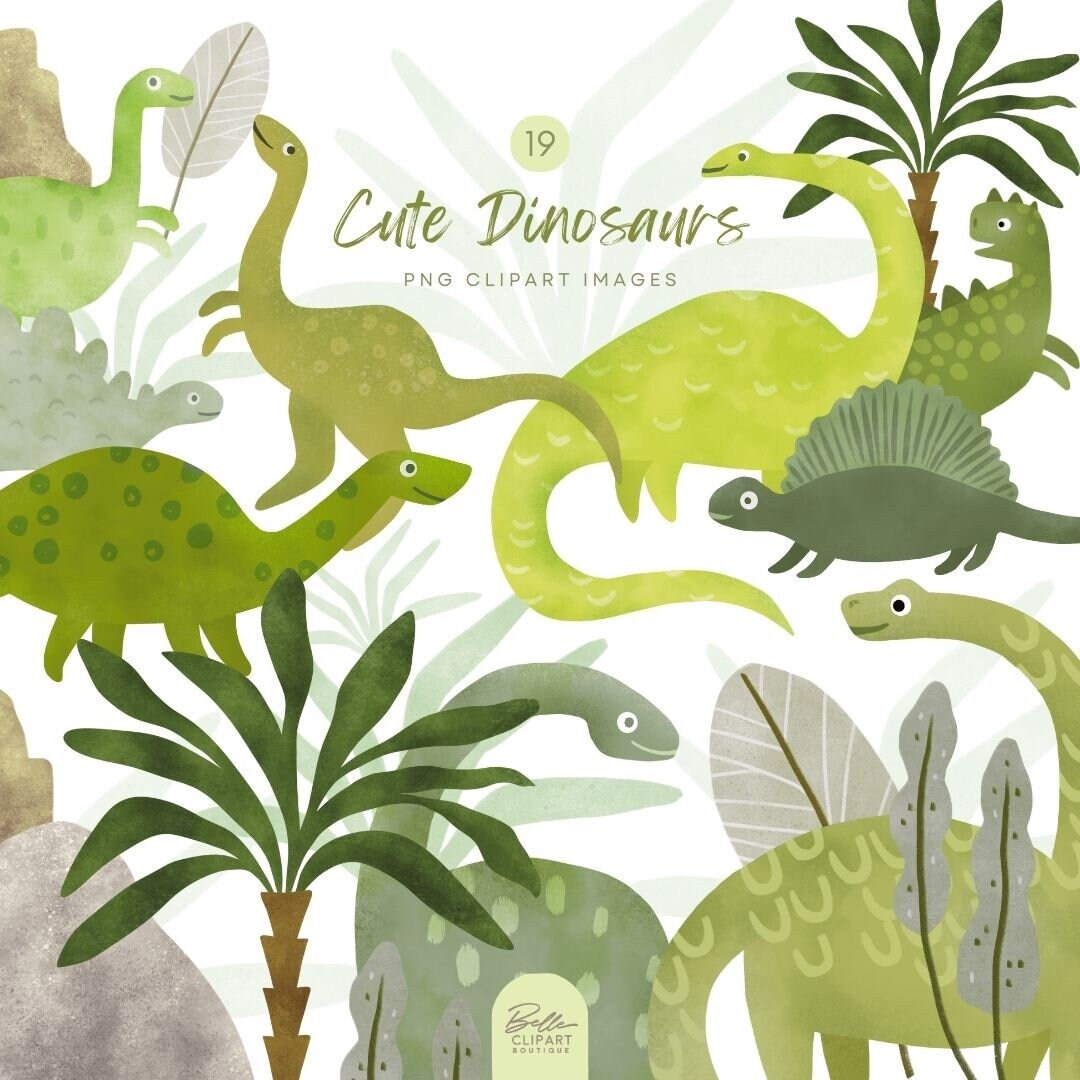 Watercolor Dinosaur Clipart: Green Dino Illustrations (PNG Digital ...