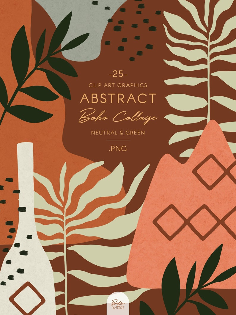 Abstract Boho Collage Clip Art Neutral Modern Graphics | Etsy