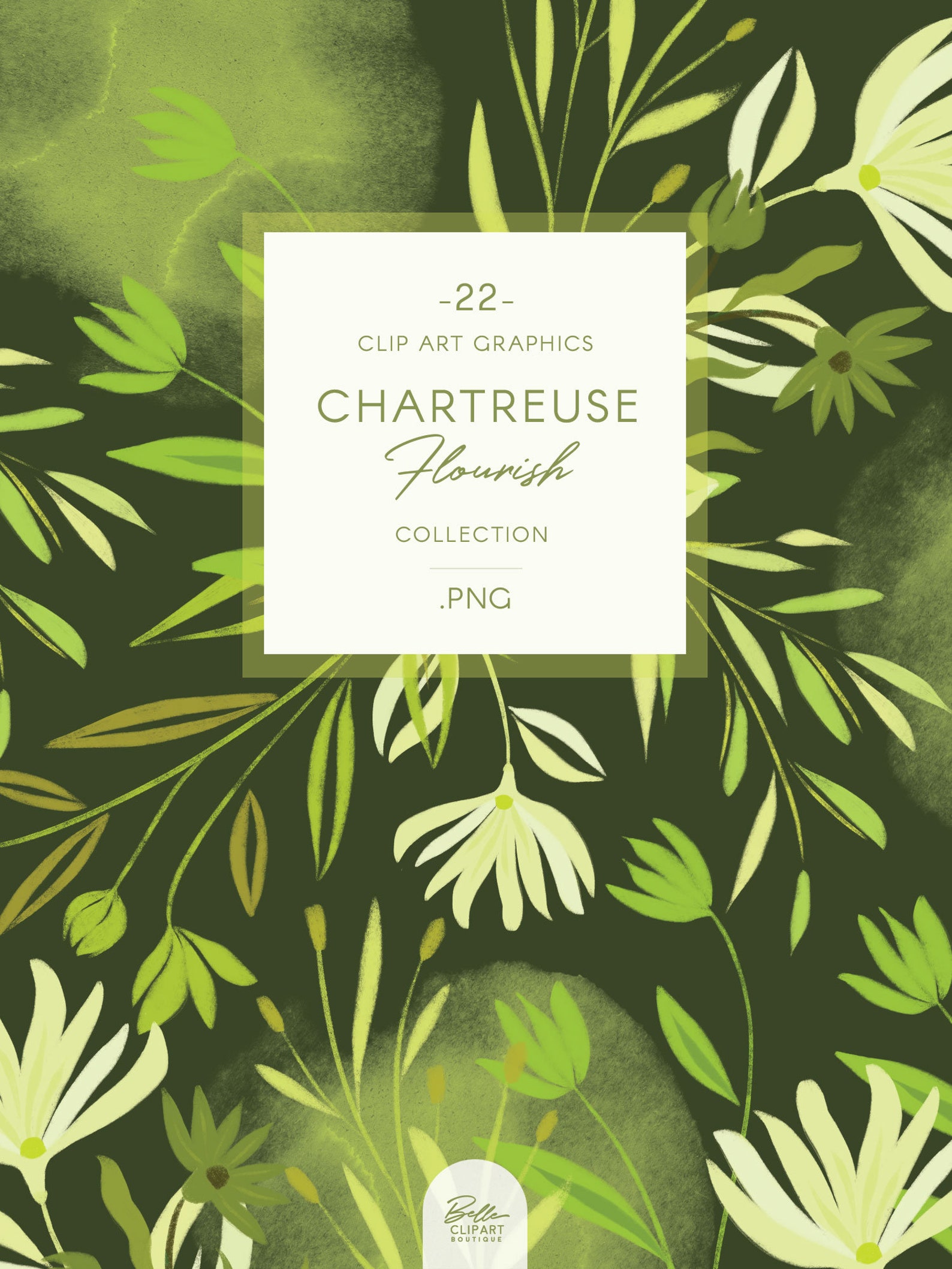 Chartreuse Greenery Clip Art, Neon Green Watercolor Botanical Line Art ...
