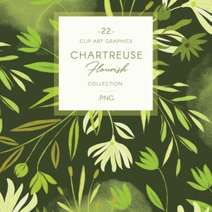 Chartreuse Greenery Clip Art, Neon Green Watercolor Botanical Line Art ...