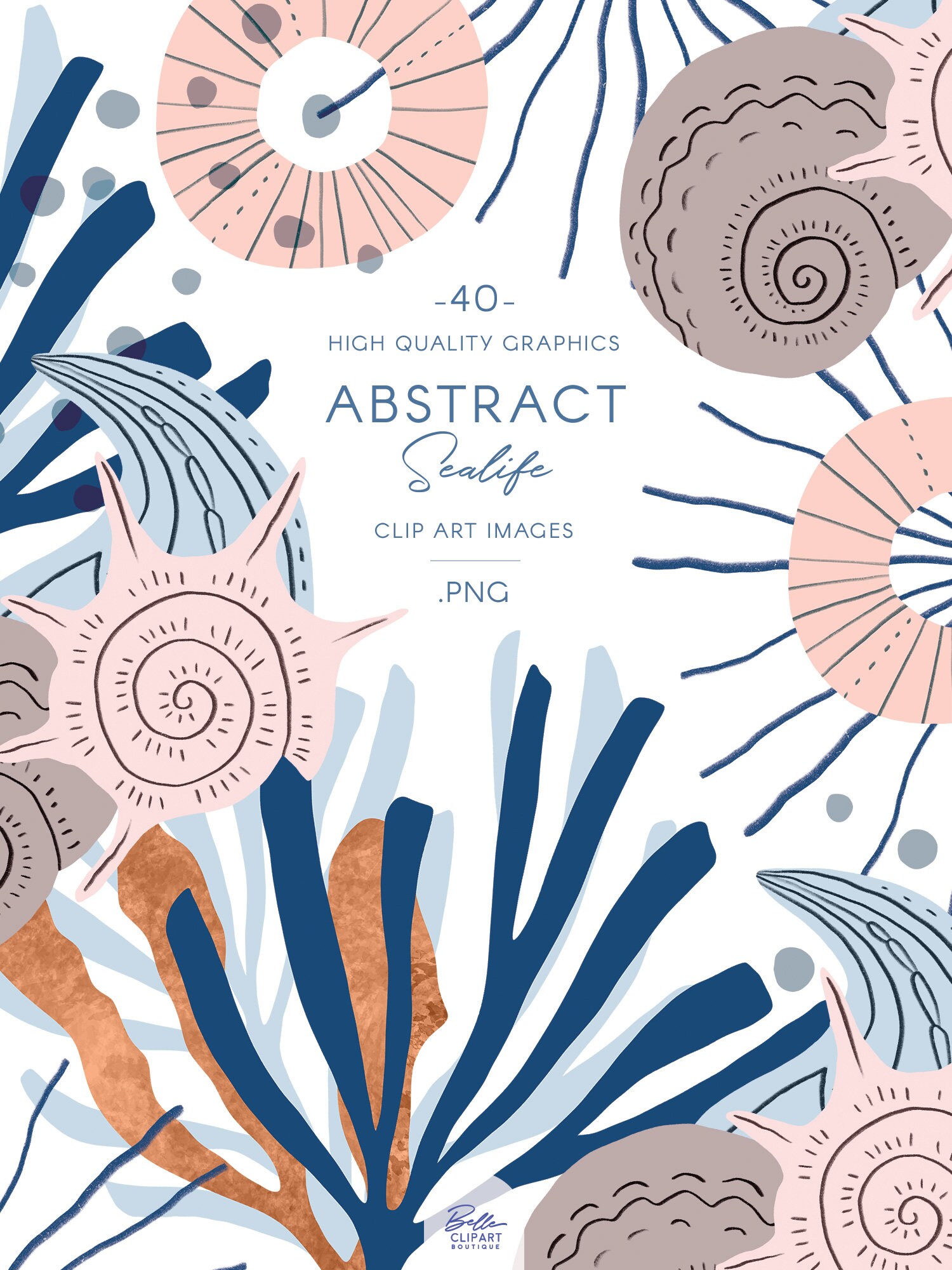 Abstract Sea Life Clip Art Seashells Urchins Corals & Hand | Etsy