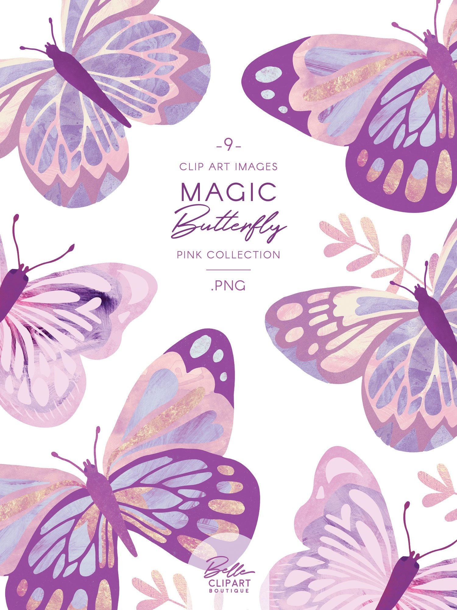 Watercolor Butterfly Clipart Lilac & Violet Butterflies, Nursery ...