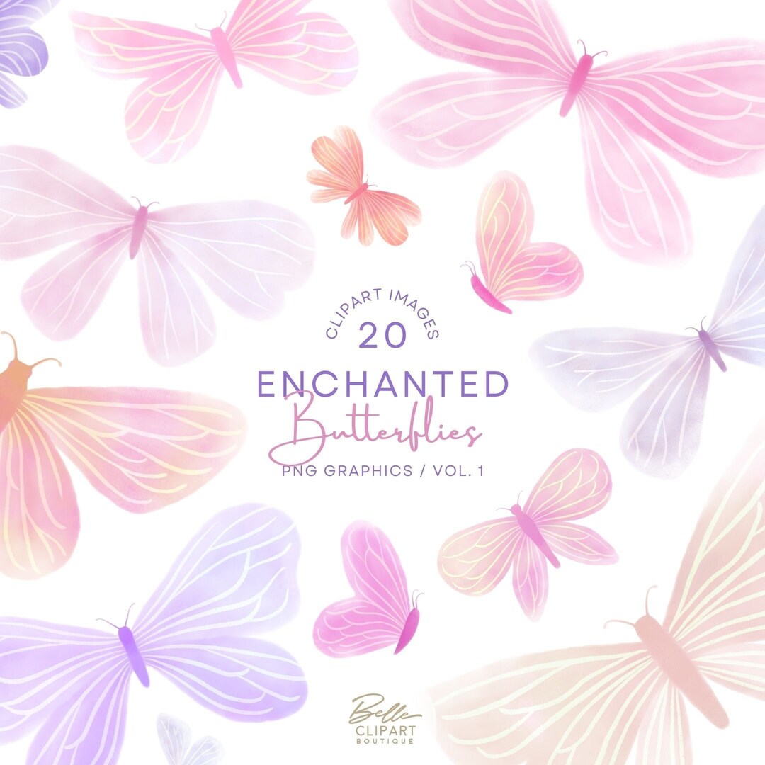 Pink Watercolor Butterflies Clip Art, PNG Butterfly in Blush, Lilac ...