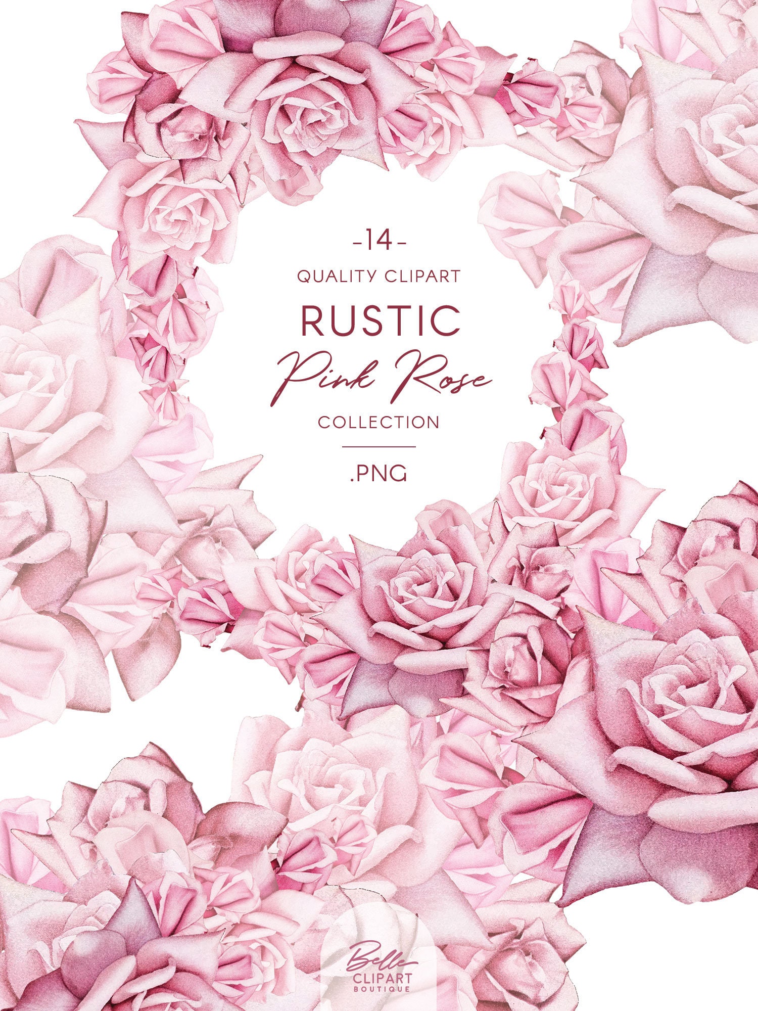 Rustic Roses Clipart Pink Wedding Flowers Vintage - Etsy