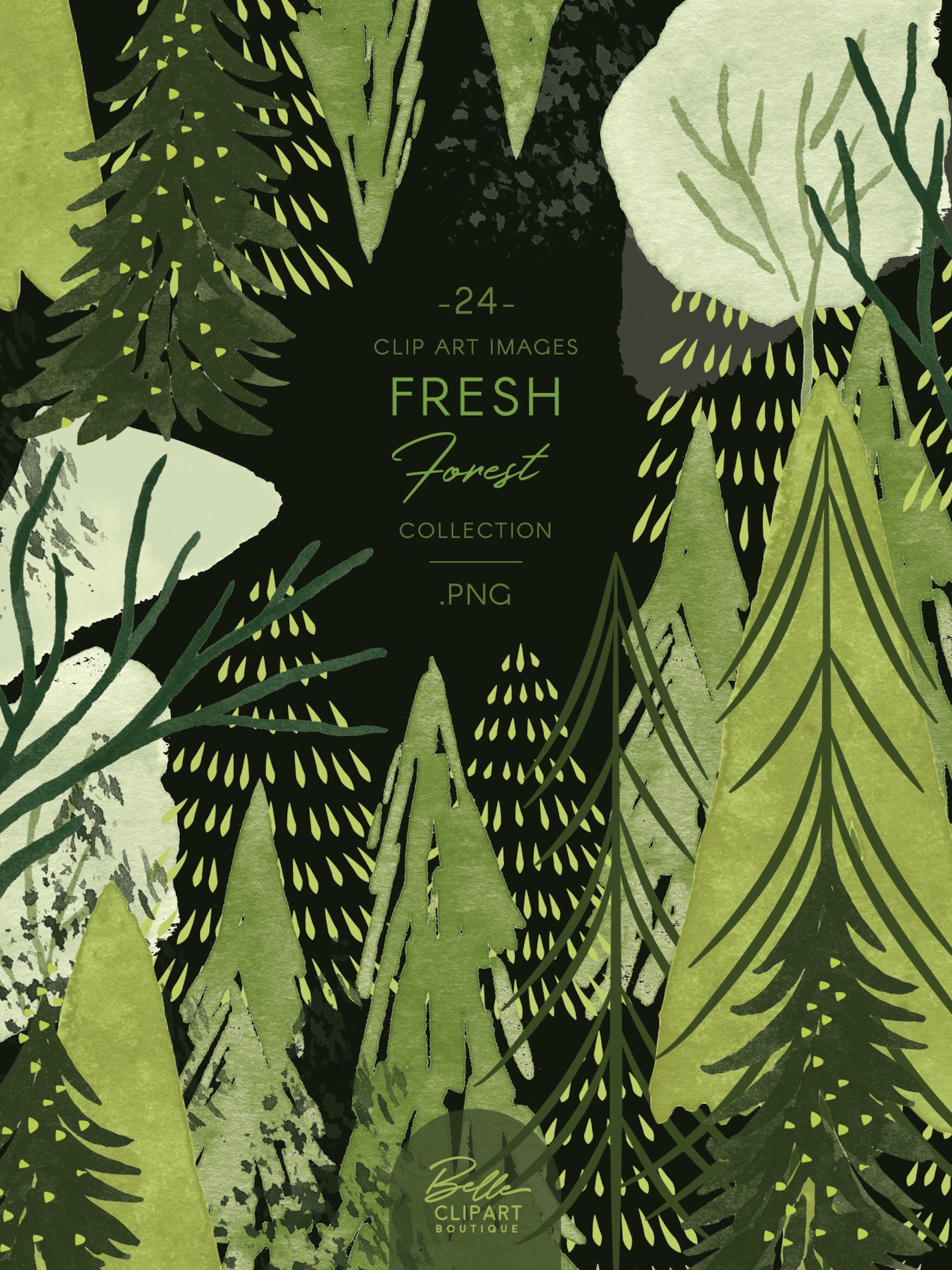 Watercolor Forest Trees Clipart Set Abstract Woodland | Etsy