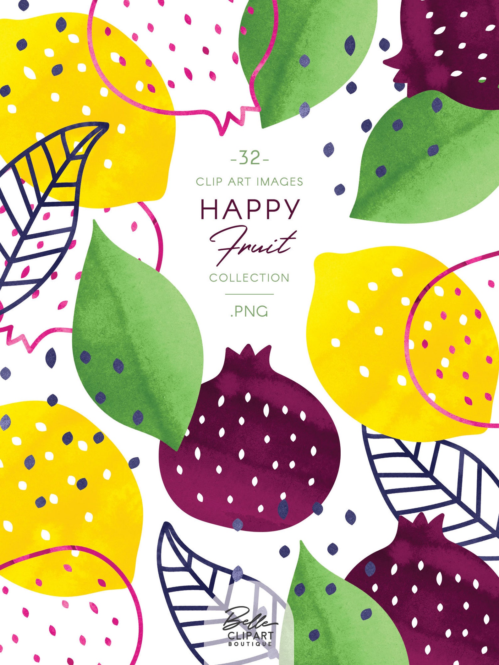 Watercolor Fruits Clip Art Fruit Illustrations by Belle | Etsy