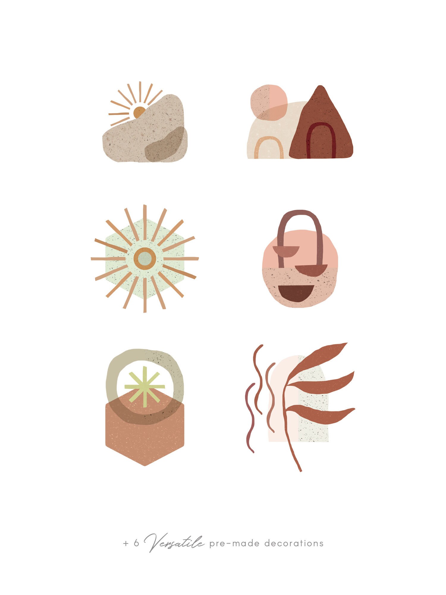 Neutral Abstract Shapes Clip Art, Textured Geometric Illustrations ...