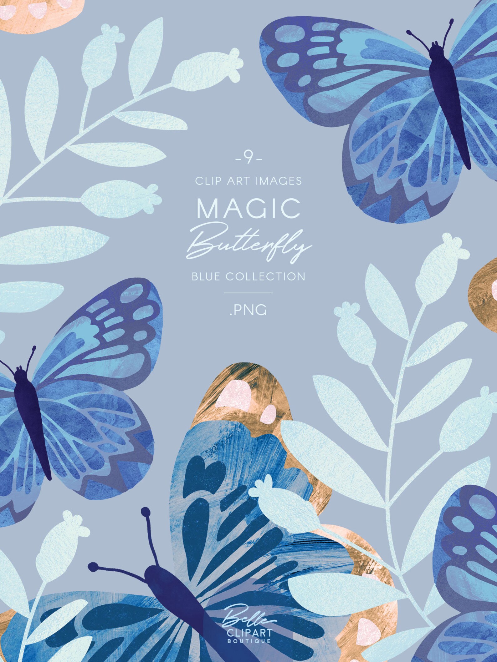 Magic Blue Butterfly Clipart - Watercolor Butterflies, Nursery Clip Art ...