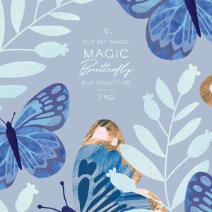 Magic Blue Butterfly Clipart - Watercolor Butterflies, Nursery Clip Art ...