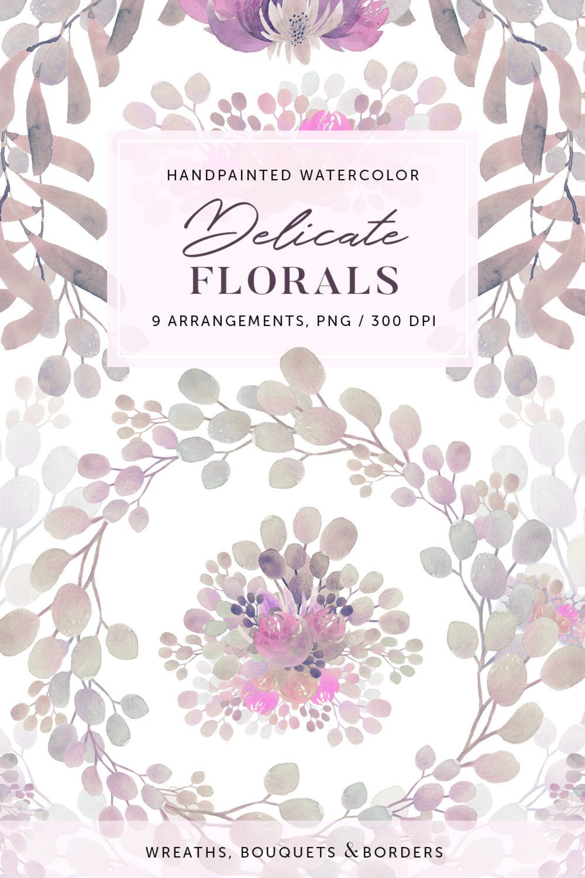 Pink Watercolor Floral Clipart Set Delicate Hand Painted Flowers ...