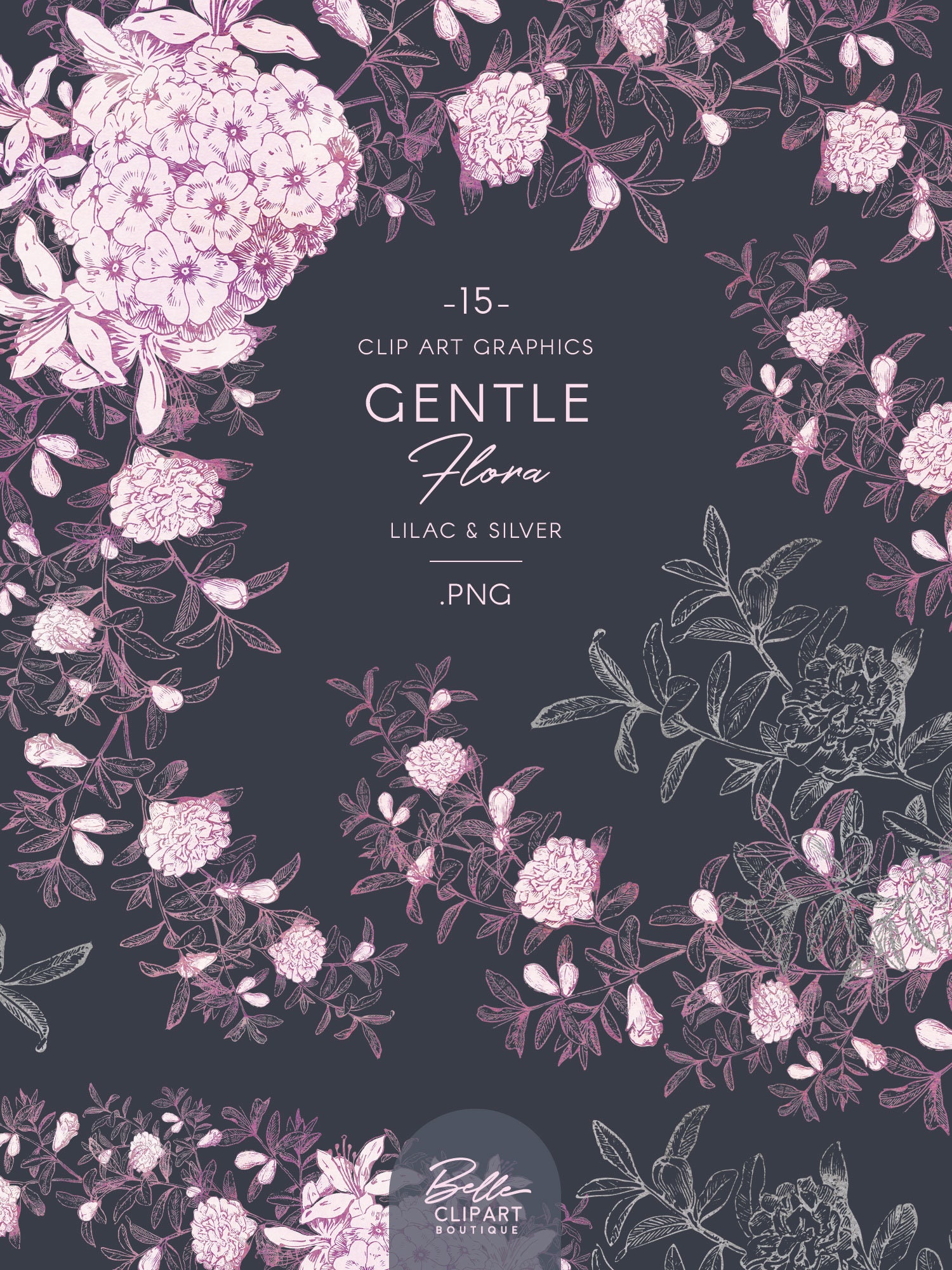 Lilac & Silver Floral Clip Art, Wedding Greenery, Digital Herbarium ...