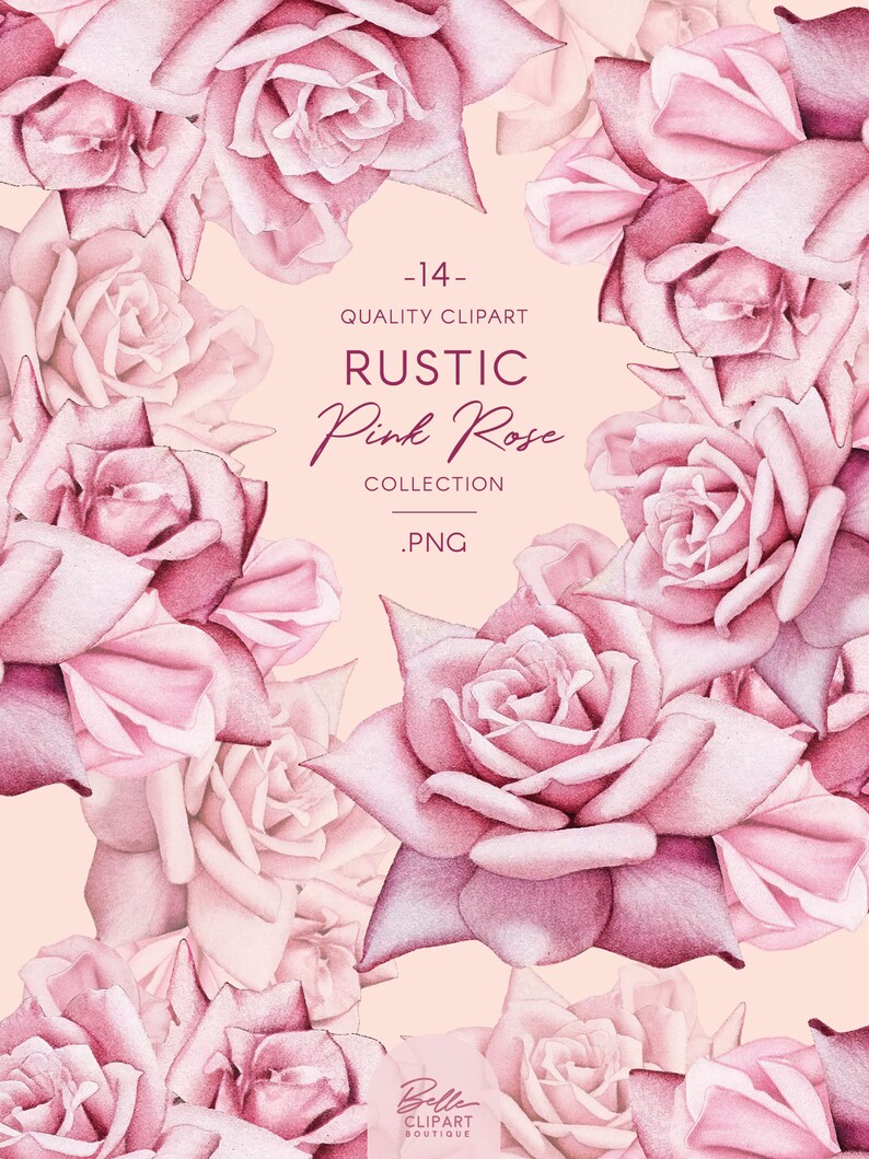 Rustic Roses Clipart Pink Wedding Flowers Vintage - Etsy